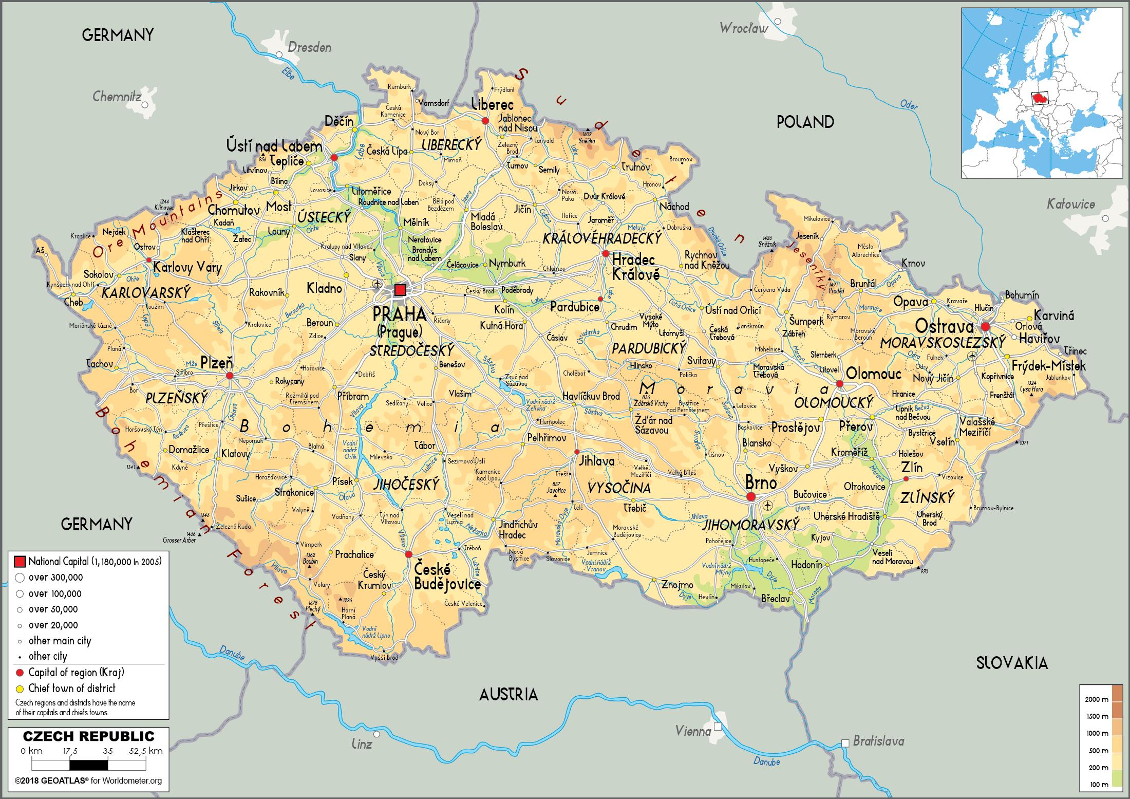 Češka mesta map - Češke mest zemljevid (Vzhodni Evropi - Evropa)