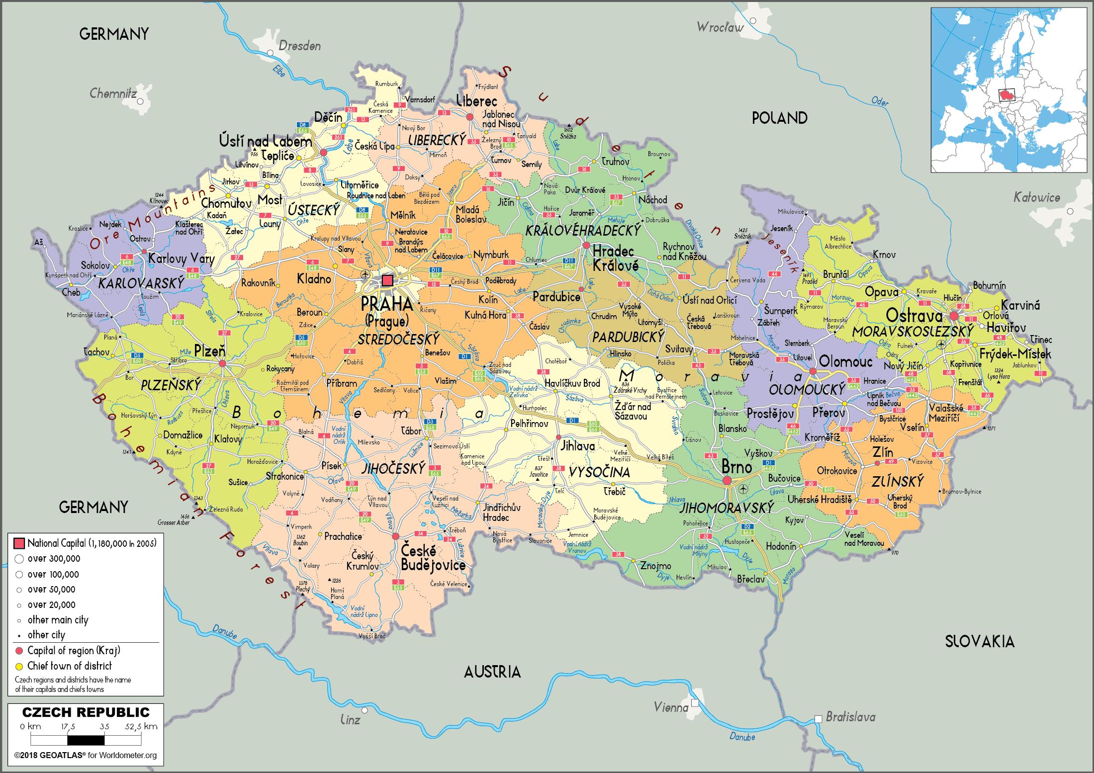 Češka republika politični zemljevid - Politični zemljevid češke ...